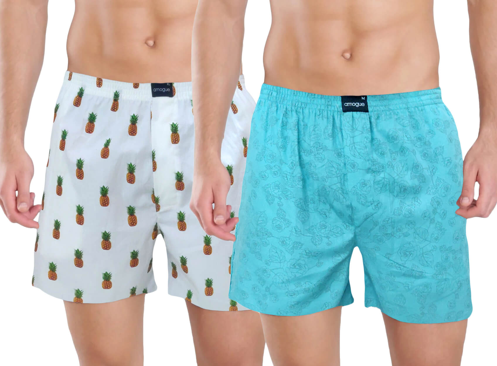 White Teal Blue Funky Printed Boxers Combo | Amogue